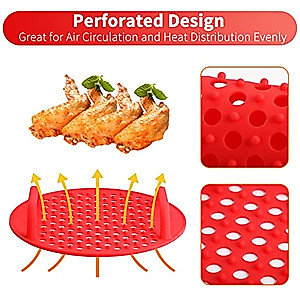 OUTXE 3-Pack Silicone Air Fryer Liners with Handle 8inch Reusable Air Fryer Liners with Raised Dots Air Fryer Inserts for Air Fryer Oven Microwave Accessories (Pink+Red+Blue)