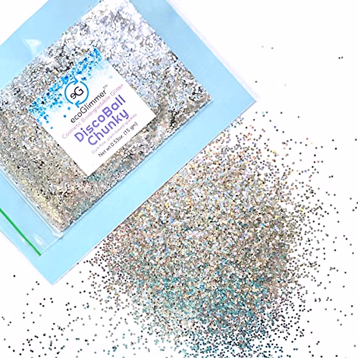 EcoGlimmer "DiscoBall Chunky" Cosmetic Biodegradable Eco Glitter - Plant-Based, Eco-Friendly Glitter Blend for Face, Body, Hair, Nails, and DIY Crafts - 15 Grams (1/2 Ounce)