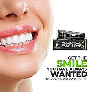 Activ-8 Activated Charcoal Toothpaste (100g) and Bamboo Toothbrush, Removes smoke and coffee stains, Vegan, Fluoride Free, Mint Flavour