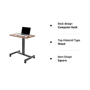 CLATINA Mobile Laptop Desk Pneumatic Sit to Stand Table Height Adjustable Rolling Cart with Lockable Wheels for Home Office Computer Workstation 28" x 19" Brown Round Edge Design Elegant - Fidel