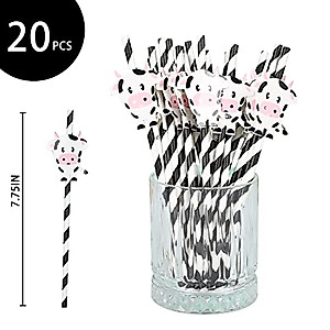 Set of 20, Cow Biodegradable Paper Straws,holy cow i'm one,Cow Birthday Party Striped Decorative Straws