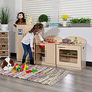 Flash Furniture Children's Wooden Toy Kitchen Set with Pretend Stove, Sink, and Refrigerator, 3-Piece Interactive Kids Playset for Educational Play
