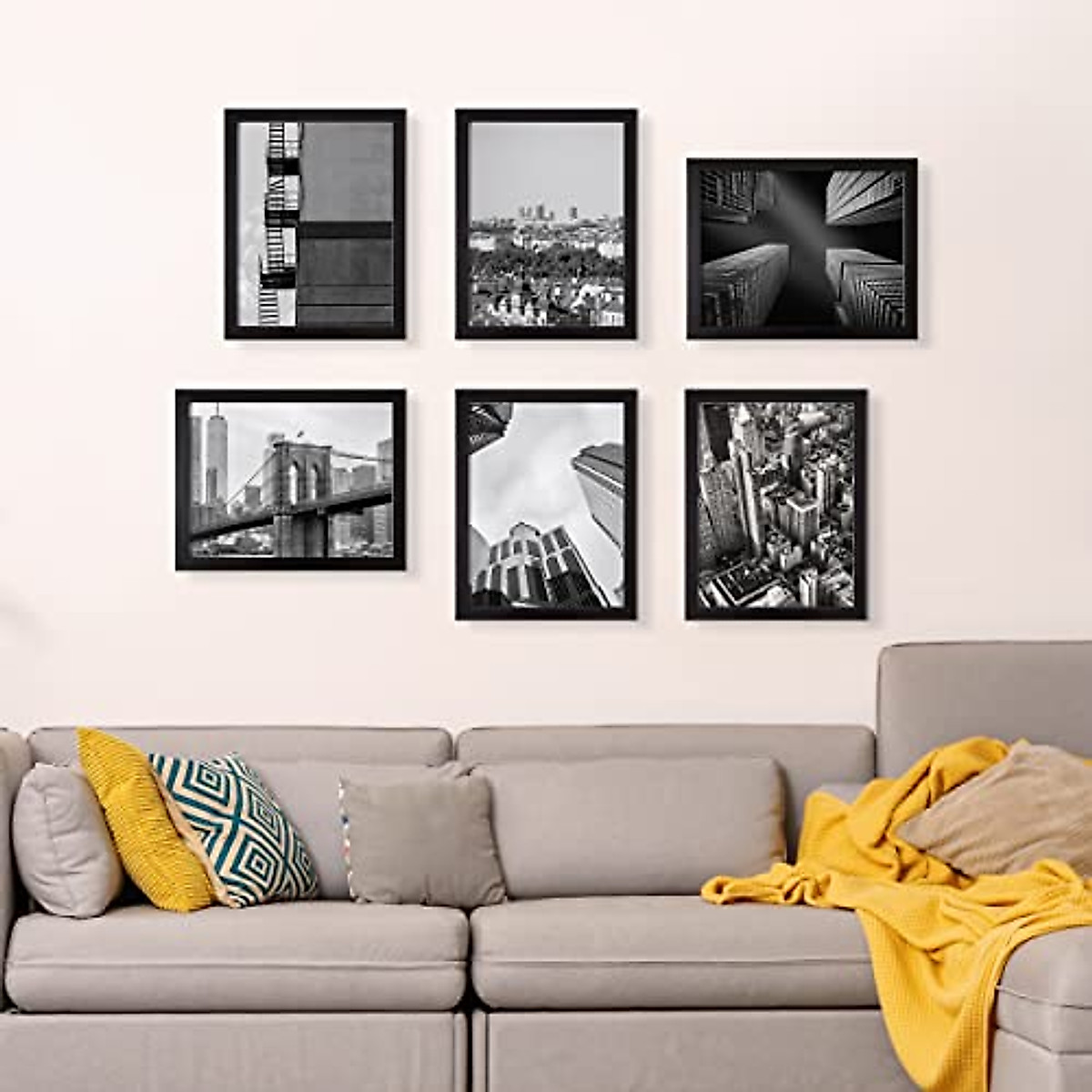 Set of 6 Picture Frames - 11x14 Photo Frame Set with Stand and Hooks for Gallery Wall or Family Portrait - Picture Wall Decor by Lavish Home (Black)