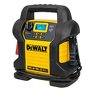 DEWALT DXAEJ14 Digital Portable Power Station Jump Starter: 1400 Peak/700 Instant Amps, 120 PSI Digital Air Compressor, 3.1A USB Ports, Battery Clamps , Yellow