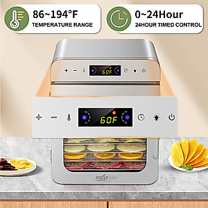 SEASAND Food Dehydrator Machine | 10 Stainless Steel Trays, Ozone Deodorization, Independently Control Temperature And Time, Rear-Mounted Fan, 24 Hours Timer - Max Temperature 194℉