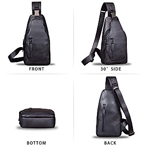 Genuine Leather Sling Bag for Men Chest Shoulder Crossbody Hiking Backpack Vintage Handmade Daypack (Black)