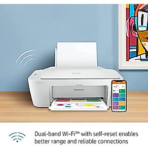 HP (Renewed) DeskJet 2752e Wireless All-in-One Instant Ink Ready Color Inkjet Printer, White - Print Scan Copy - Icon LCD Display, 1200 x 1200 dpi, WiFi, Bluetooth, USB