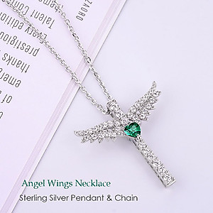 Re Besta Birthday Gifts for Wife Women May Birthstone Emerald Necklace Wife Mom Angel Wings Sterling Silver Love Heart Jewelry for Her