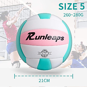 Runleaps Soft Indoor Volleyball Waterproof Volleyball Light Touch Recreational Ball for Pool Gym Indoor Outdoor (Pink/Light Blue, Size 5)