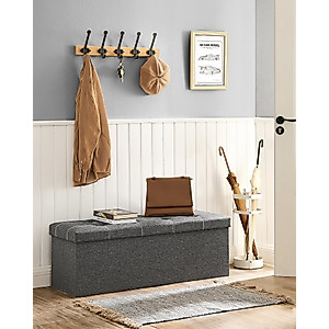 SONGMICS Ottoman Storage Bench, 35 Gal. Folding Chest with Breathable Linen-Look Fabric, Holds 660 lb, for Entryway, Living Room, Bedroom, Dark Gray ULSF077G04