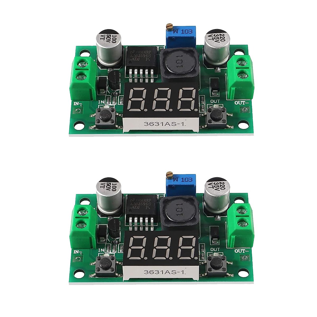 DIANN 2pcs LM2596 Adjustable DC-DC Step Down Buck Power Convert Module with LED Voltmeter Display 4.0-40V to 1.5-35V