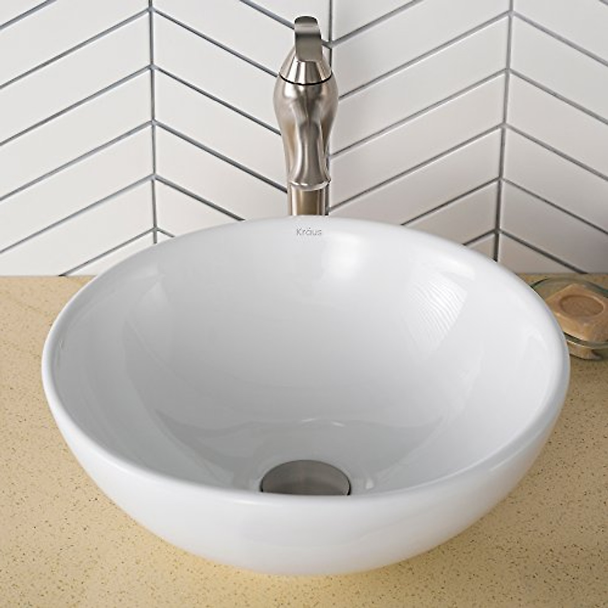 Kraus KCV-141 White Round Ceramic Bathroom Sink 15.7 Inch