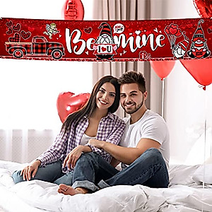 Happy Valentine Day Banner Decoration-Red Buffalo Gnome Yard Sign Banner,Be Mine Love Bling Banner for XOXO Valentine Decoration