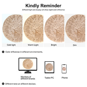 uxcell Faux Fur Round Rug,Fluffy Area Mat,Fluff Rugs for Bedroom Floor Sofa Living Room 2 x 2 Feet Khaki