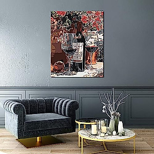 TISHIRON Paint by Number Wine Glass DIY Paint by Numbers Kit for Adults Kids DIY Canvas Painting by Numbers Wine Painting Acrylic Painting Arts Craft for Home Decoration Red Wine Glass 16x20 Inch