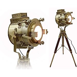 THOR INSTRUMENTS Antique Theater Marine Searchlight Nautical Wooden Tripod Retro Spotlight Studio Focus LED (Low Floor Lamp) Home Decor Rustic Vintage Home Decor Gifts