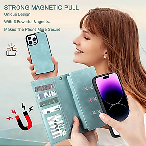 TwoHead Wallet Case Compatible with iPhone 15 Pro Max,Detachable Magnetic Phone Case,All-Round Shockproof Protective Leather Phone Case with Card Holder,6.7 in,Blue