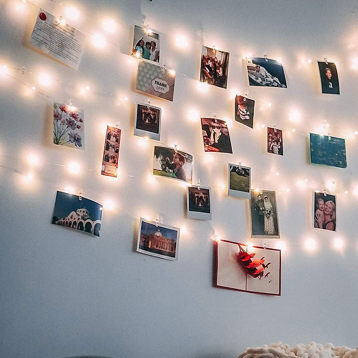 Photo Clip 17Ft - 50 LED Fairy String Lights with 50 Clear Clips for Hanging Pictures, Photo String Lights with Clips - Perfect Dorm Bedroom Wall Decor Wedding Decorations