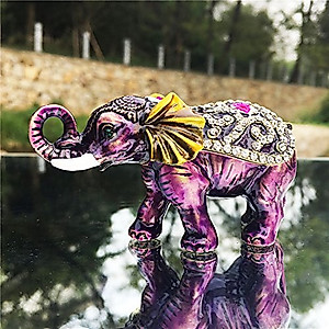 Waltz&F Purple elephant Hinged Trinket Box Bejeweled Hand-painted Ring Holder Animal Figurine Collectible