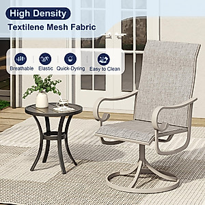 VICLLAX Patio Swivel Dining Chairs Set of 4, Outdoor furnitures Breathable Fabric with Curved Arms for Lawn Deck, Sandshell Frame