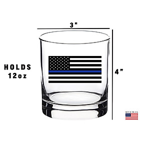 Rogue River Tactical Thin Blue Line Old Fashioned Whiskey Glass Drinking Cup Gift For Police Officer Law Enforcement
