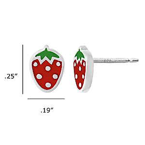Boma Jewelry Sterling Silver Enamel Red Strawberry Fruit Stud Earrings