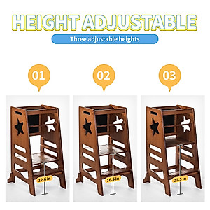 UNICOO Bamboo Height Adjustable Kids Kitchen Step Stool, Kids Learning Stool, Toddlers Stool, Toddler Standing Tower, Safe Step Stool for 1-5 Years Old Kids - Perfect Kitchen Helpe(S033-Antique Brown)