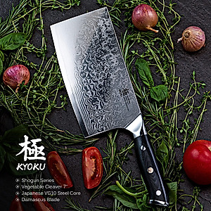 KYOKU 6" Utility Knife +7'' Cleaver + 8'' Serrated Bread Knife + 8.5'' Kiritsuke Knife - Shogun Series - Japanese VG10 Steel Core Forged Damascus Blade