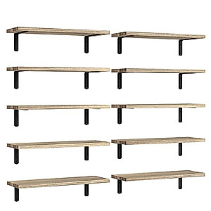 DOLLFIO Floating Shelves, 10 Sets Wall Shelves, Wooden Floating Shelves for Wall Décor, Wall Mounted Floating Shelf for Bathroom Storage, Floating Book Shelves for Wall, Bedroom, Living Room – Brown