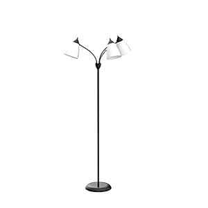 DINGLILIGHTING DLLT Modern Reading Floor Lamp, 3-Light with Adjustable Flexible Gooseneck Tree Standing Lamp for Living Room, Bedroom, Study Room, Office -Black Metal White Shades, E26 Base, UL
