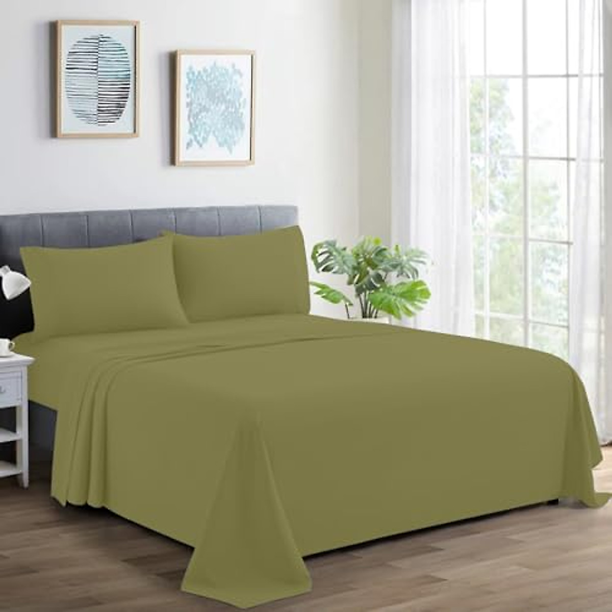 CharlottelyHues Luxury 100% Egyptian Cotton Bed Sheets - 1000 Thread Count 4-Piece King Sheets Set, Long Staple Cotton Bedding Sheets, Sateen Weave, Hotel Sheets, Fits Upto 18" Mattress - Sage