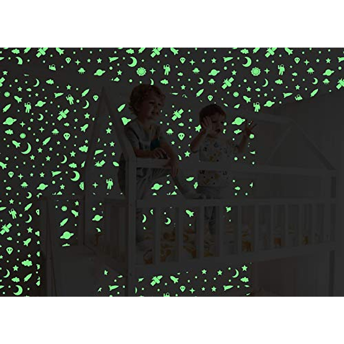 Glow in The Dark Stars, Moon and Space Wall Decals for Kids Bedrooms Nursery Baby Room Kids Room – Stylish Glow in The Dark Decals for Wall and Ceiling Decoration Featuring Stars, Moon and Planets
