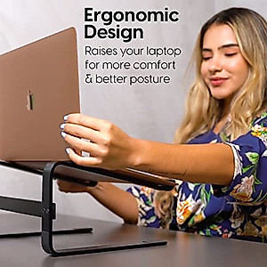 TALK WORKS Ergonomic Laptop Stand for Desk - Universal Compatibility Computer Monitor Riser Stand Pedestal for Desktop w/ Padded Silicone Grip