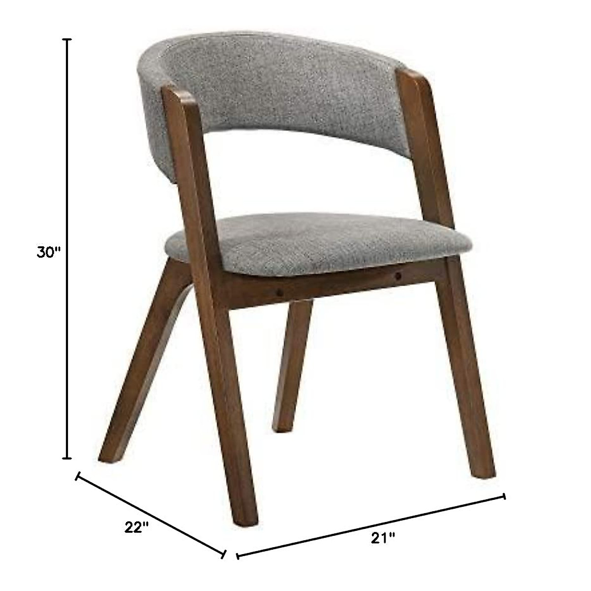 Armen Living Rowan Mid-Century Modern Accent Dining Chair Finish Fabric-Set of 2, 21" Wide, Walnut/Grey