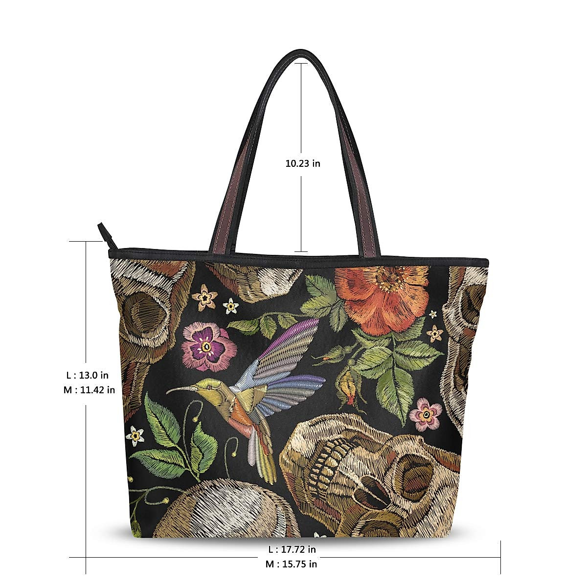 Women Tote Top Handle Shoulder Bags Gothic Skull Red Roses Flamingo Large Zip Ladies Handbag