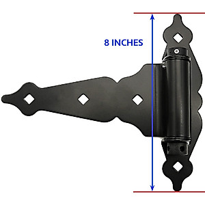 Black T-Strap Self Closing Wood Gate Hinges - Wood Fence Hinge Gate Kit, 8" T-Gate Hinges - Wood Gate Hardware (1 Pack)
