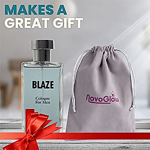 NovoGlow Blaze Eau de Parfum Cologne for Men With Luxurious Suede Pouch - Marine Breeze, Sandalwood And Sensual Musk Wood Notes– 100ml – 3.4 oz – Great Gift For Men
