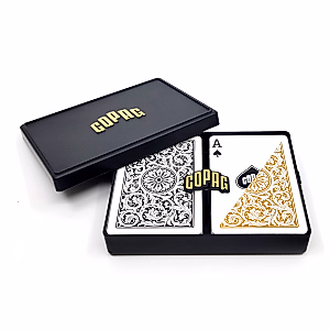 Copag 1546 Design 100% Plastic Playing Cards, Bridge Size (Narrow) Black/Gold (Standard Index, 1 Set)