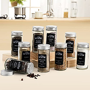 Tebery 30 Pack Round Spice Bottles Jars with Silver Lids, 3oz Empty Glass Spice Containers Shakers Complete Organizer Set Includes Shaker Lids, Wide Funnel, 360 Labels, White Maker and Cleaning Brush