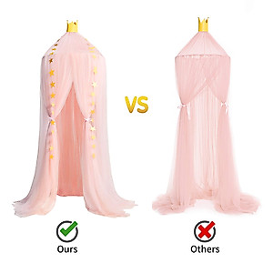 Jolitac Princess Bed Canopy for Girls Room Decor Round Lace Mosquito Net Play Tent Reading Nook Canopies Yarn Girl Dome Netting Castle (Pink)