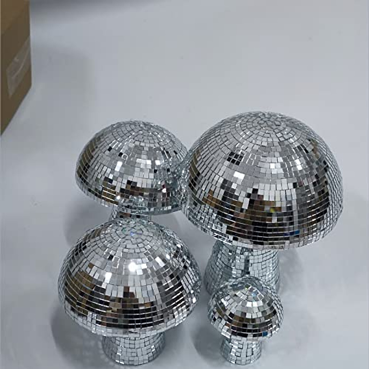 Mxkoso Mushroom Disco Ball for bar, Party, Room, Table Decor - Mirror Disco Ball Mushroom Shape Home Art Decorations (Silver 4 inch)