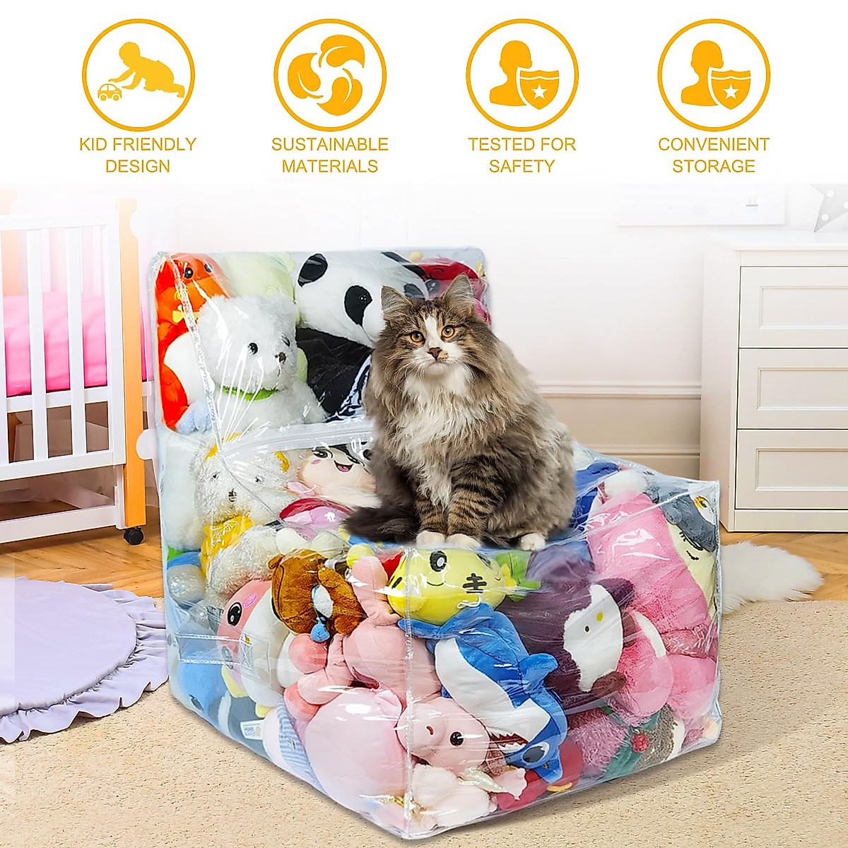 deependo Clear Stuffed Animal Storage Bean Bag Chair for Kids, PVC Bean Bag Chair, Creative Plush Toys Storage, Waterproof Bean Bag Chair Cover for Organizing Toddler & Kids' Rooms Plush Toys