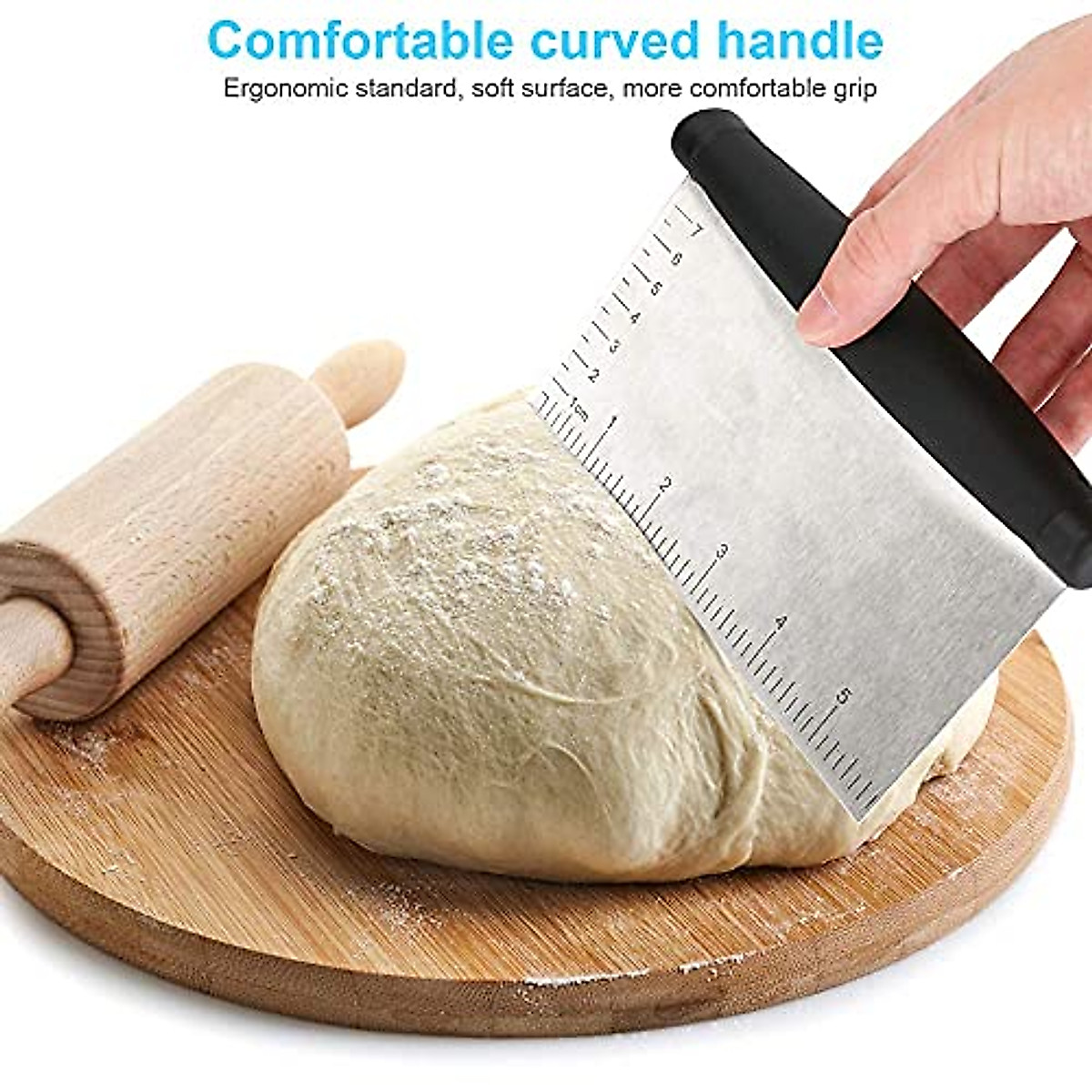 Bench Scraper, UUBAAR 1 PCS Dough Scraper Tool Kitchen Scraper, Multi-Purpose Stainless Steel Food Scraper Chopper, 6-Inch Bench Knife for Baking Cooking, Dough Cutter with Contoured Grip