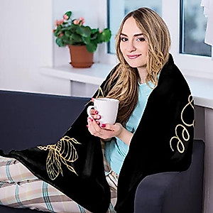 Golden Bee Prints Soft Warm Cozy Blanket Throw for Bed Couch Sofa Picnic Camping Beach, 150×100cm