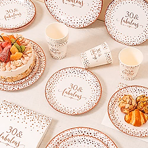 Crisky Rose Gold Foil 30 Fabulous Napkins Plates Cups Set for Women 30th Birthday Party Decorations Supplies, Disposable Tableware Set of 24 (9" Plates, 7" Plates, Luncheon Napkins, 9oz Cups)