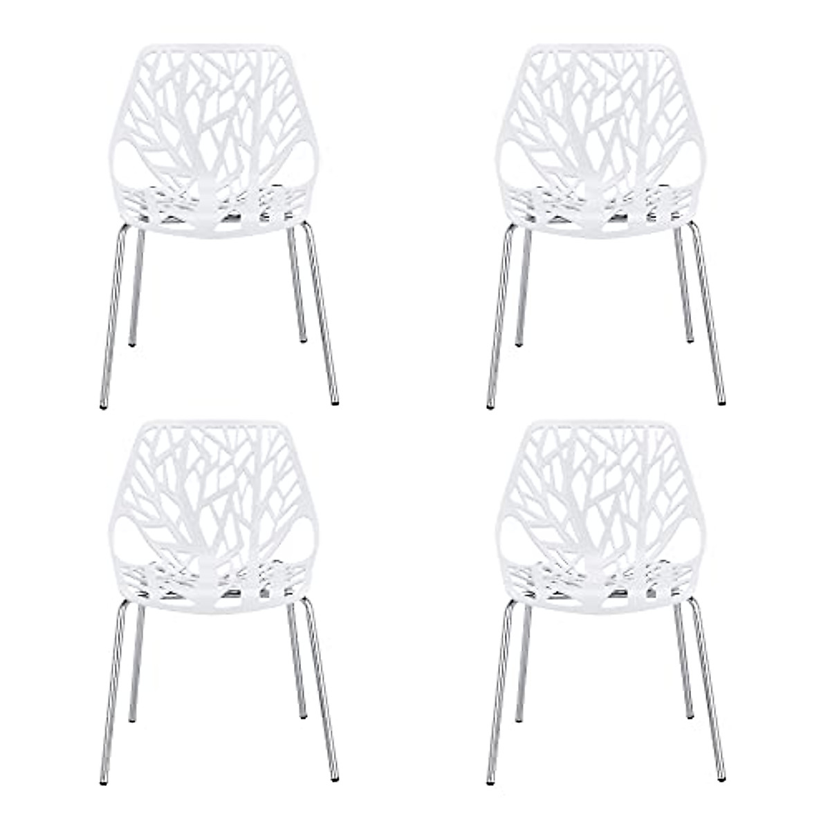 CangLong Modern Mid Century Plastic Shell Hollow Matal Legs Dining Chairs, 4 PCs Pack-Light, White 1