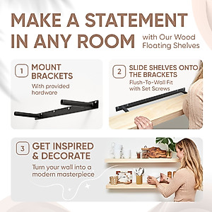 Homeforia Rustic Farmhouse Floating Shelves, Bathroom Wooden Shelves for Wall Mounted, Thick Industrial Kitchen Wood Shelf - 36 x 6.5 x 1.75 inch - Set of 2 - Unfinished - No Stain - DIY