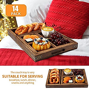 2 Set of 14 Pcs Wooden Serving Trays with Handle Rectangular Nesting Multipurpose Trays Decorative Rustic Ottoman Tray Coffee Table Tray Sofa Couch Tray Wood Serving Platters for Breakfast in Bed