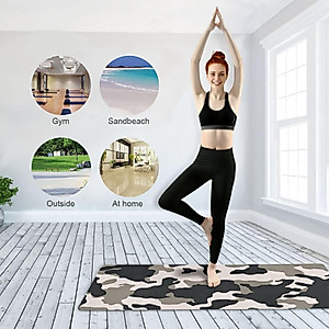 GOODOLD Black White Cow Print Yoga Mat, 71 x 26 Inch Non-slip Yoga Mats Folding Travel Exercise Mat Indoor Outdoor Gym Pilates with Storage Bag for Women Men