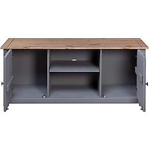 vidaXL Solid Pine Wood TV Stand - Panama Range - Gray, Retro Design, Ideal for Living Room, 47.2"x15.7"x19.7" with 2 Doors, 2 Compartments, Scandinavian Style
